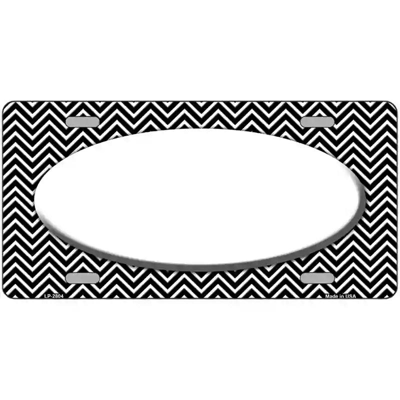 Black White Chevon Center Oval Metal Novelty License Plate | Smart Blonde