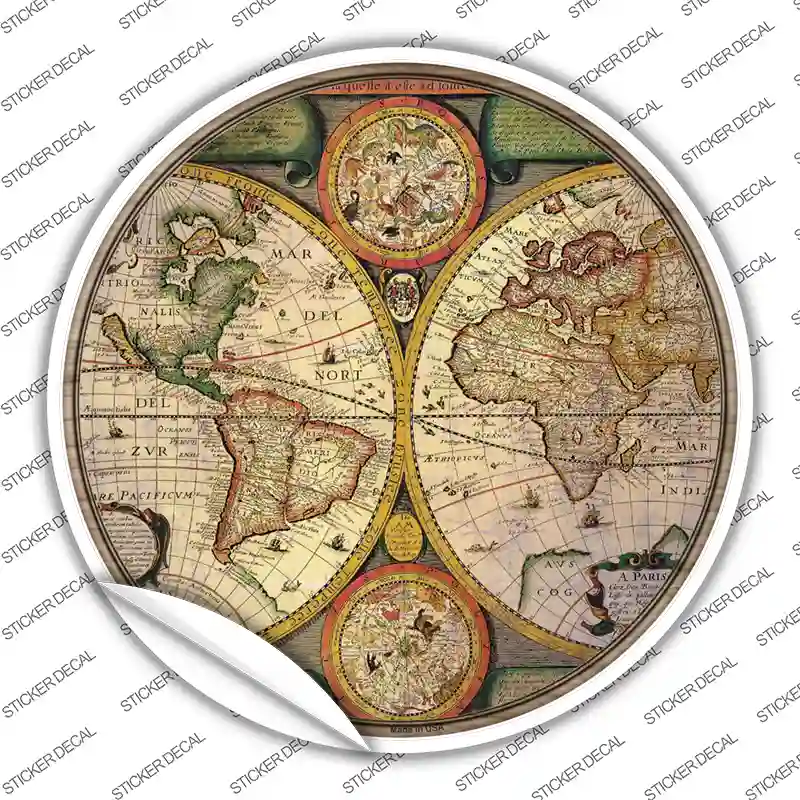 World Hemispheres Map Novelty Circle Sticker Decal | Smart Blonde