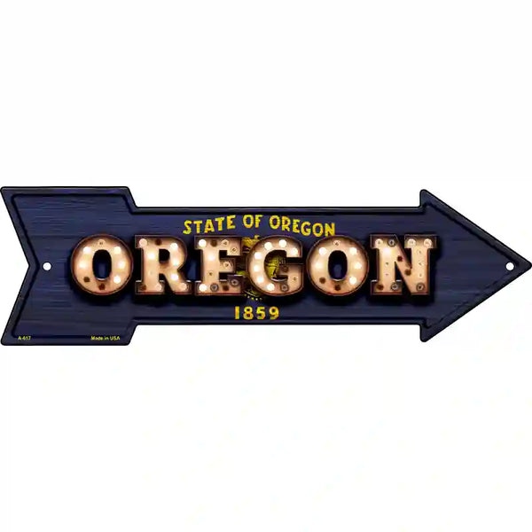 Oregon Bulb Lettering With State Flag Metal Arrow Sign | Smart Blonde