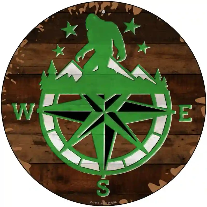 Sasquatch Compass Novelty Metal Circular Sign | Smart Blonde