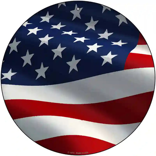 Waving American Flag Novelty Metal Circle Sign C-1873 | Smart Blonde