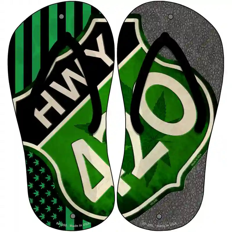 USA Weed|HWY 420 Novelty Metal Flip Flops (Set of 2) | Smart Blonde