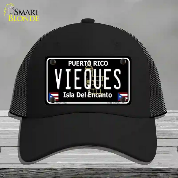 Vieques Puerto Rico Black Novelty License Plate Hat | Smart Blonde
