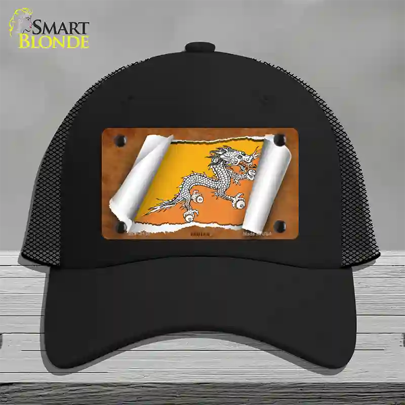 Bhutan Flag Scroll Novelty License Plate Hat | Smart Blonde
