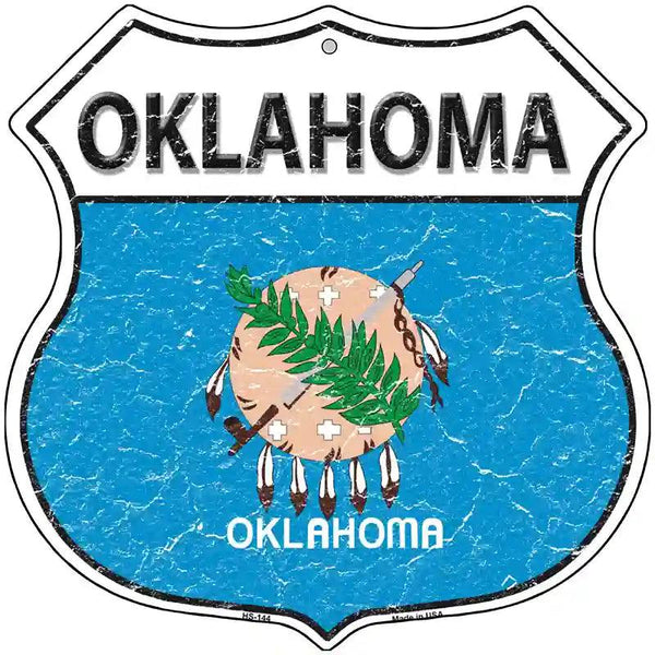 Oklahoma State Flag Highway Shield Metal Sign | Smart Blonde