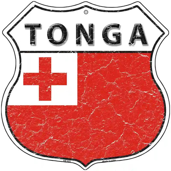 Tonga Flag Highway Shield Metal Sign | Smart Blonde