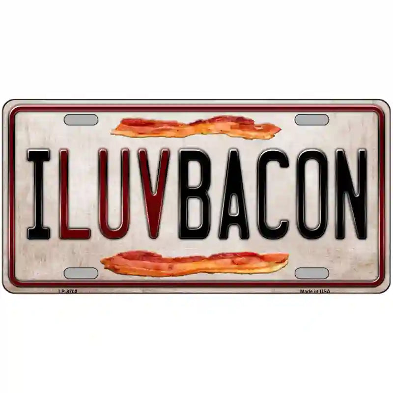 I Luv Bacon Metal Novelty License Plate | Smart Blonde