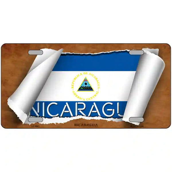 Nicaragua Flag Scroll Metal Novelty License Plate | Smart Blonde