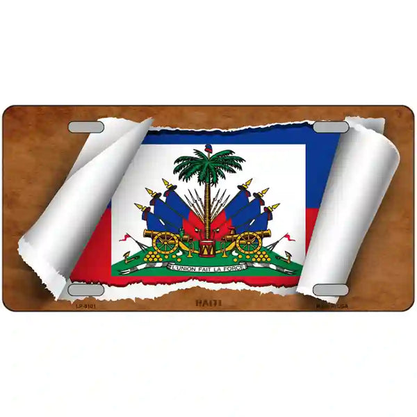 Haiti Flag Scroll Metal Novelty License Plate | Smart Blonde