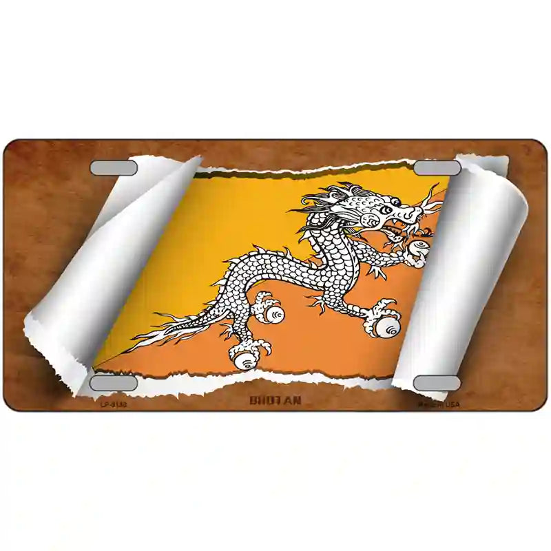Bhutan Flag Scroll Metal Novelty License Plate | Smart Blonde