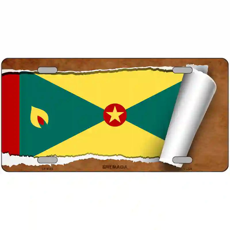 Grenada Flag Scroll Metal Novelty License Plate | Smart Blonde