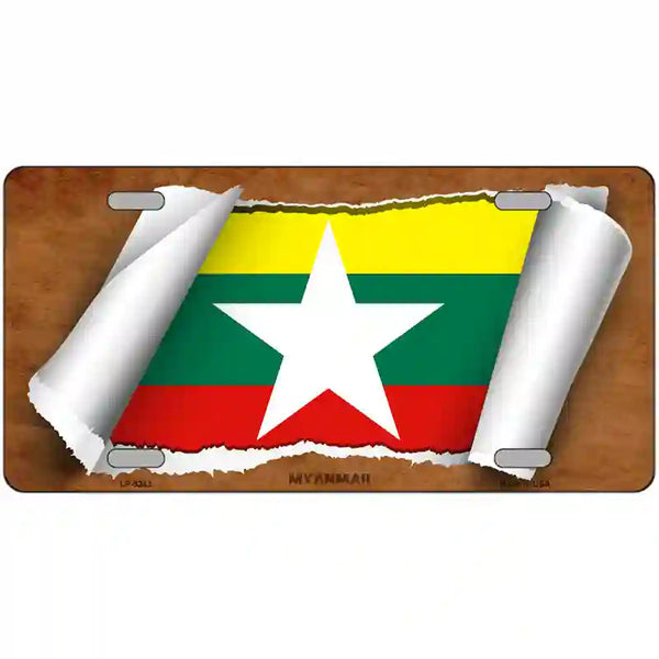 Myanmar Flag Scroll Metal Novelty License Plate | Smart Blonde