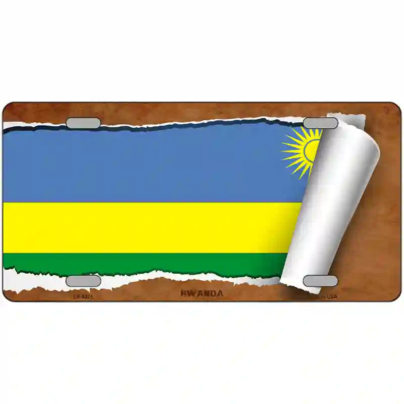 Rwanda Flag Scroll Metal Novelty License Plate | Smart Blonde