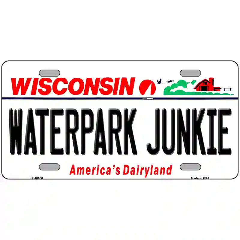 Waterpark Junkie Wisconsin Metal Novelty License Plate | Smart Blonde