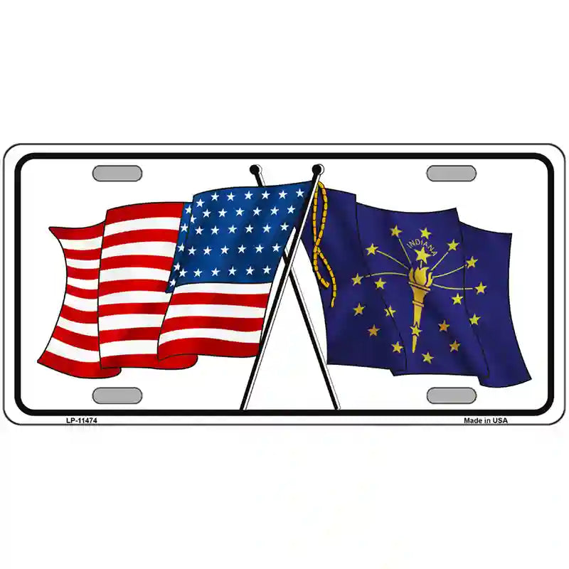Indiana Crossed US Flag License Plate | Smart Blonde