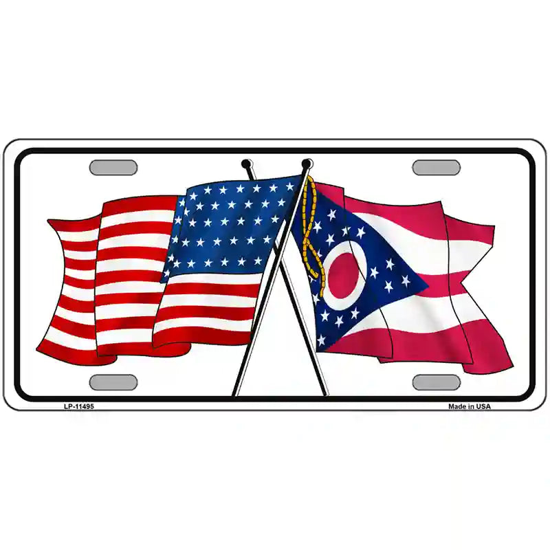 Ohio Crossed US Flag License Plate | Smart Blonde