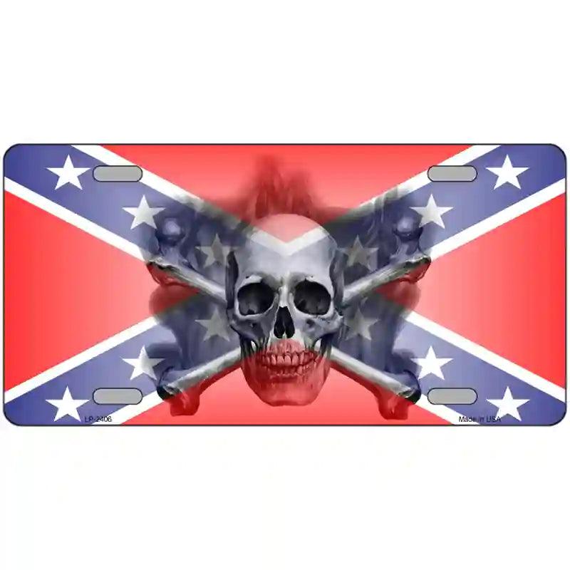 Confederate Flag Skull Metal Novelty License Plate | Smart Blonde