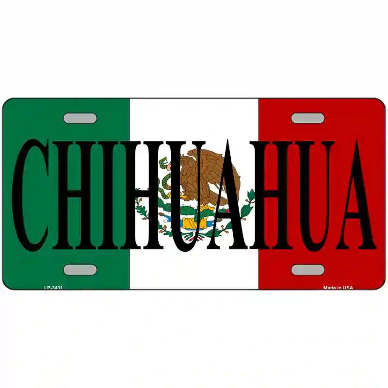 Chihuahua on Mexico Flag Metal Novelty License Plate | Smart Blonde