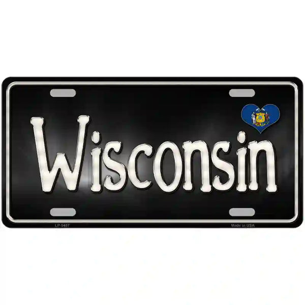 Wisconsin Flag Script Metal Novelty License Plate | Smart Blonde