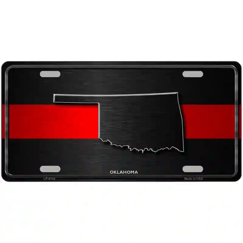 Oklahoma Thin Red Line Metal Novelty License Plate | Smart Blonde