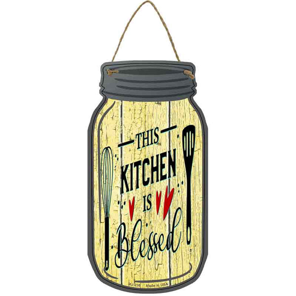 Kitchen Blessed Yellow Novelty Metal Mason Jar Sign | Smart Blonde