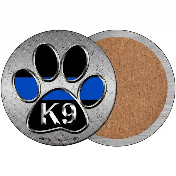 Paw Thin Blue Line K-9 Novelty Circle Coaster Set of 4 | Smart Blonde