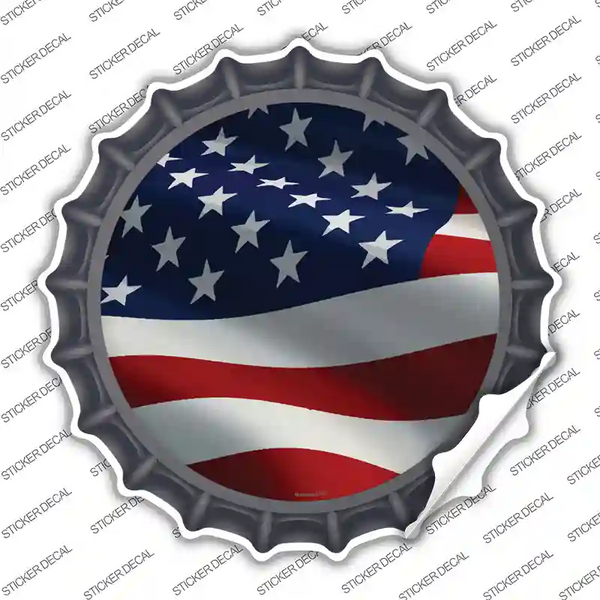 Waving American Flag Novelty Bottle Cap Sticker Decal | Smart Blonde