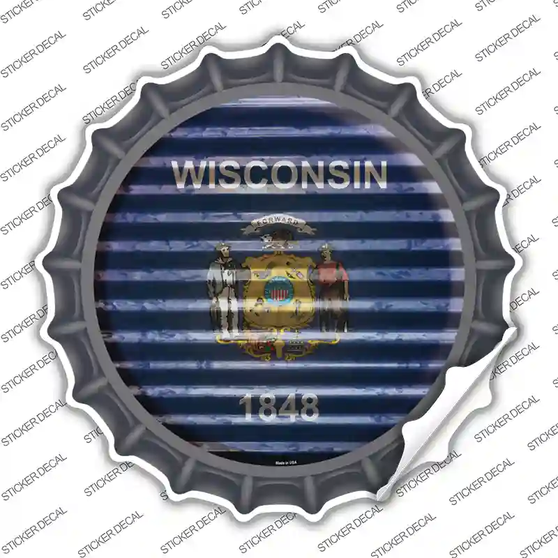 Wisconsin Flag Corrugated Novelty Bottle Cap Sticker Decal | Smart Blonde