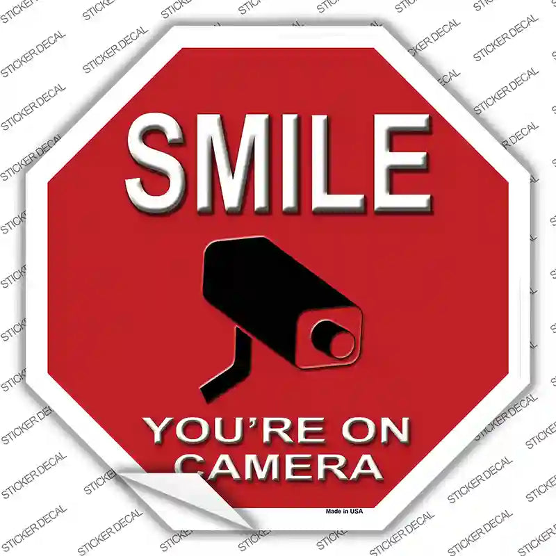 Smile Youre On Camera Novelty Octagon Sticker Decal | Smart Blonde