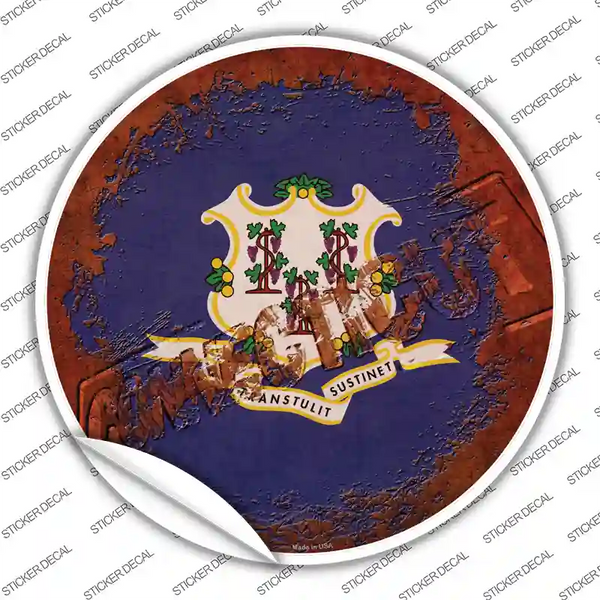 Connecticut Rusty Stamped Novelty Circle Sticker Decal | Smart Blonde