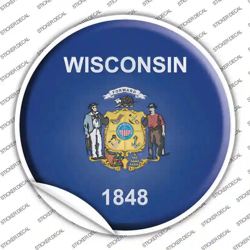 Wisconsin State Flag Novelty Circle Sticker Decal | Smart Blonde