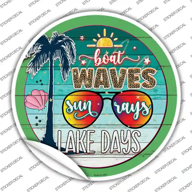 Boat Waves Sun Rays Novelty Circle Sticker Decal | Smart Blonde