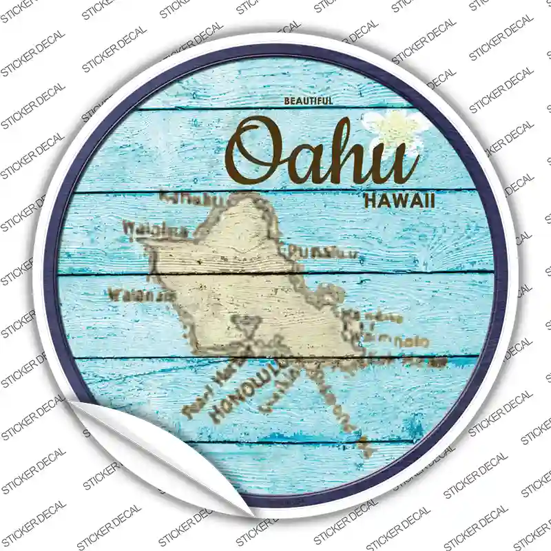 Oahu Hawaii Map Novelty Circle Sticker Decal | Smart Blonde