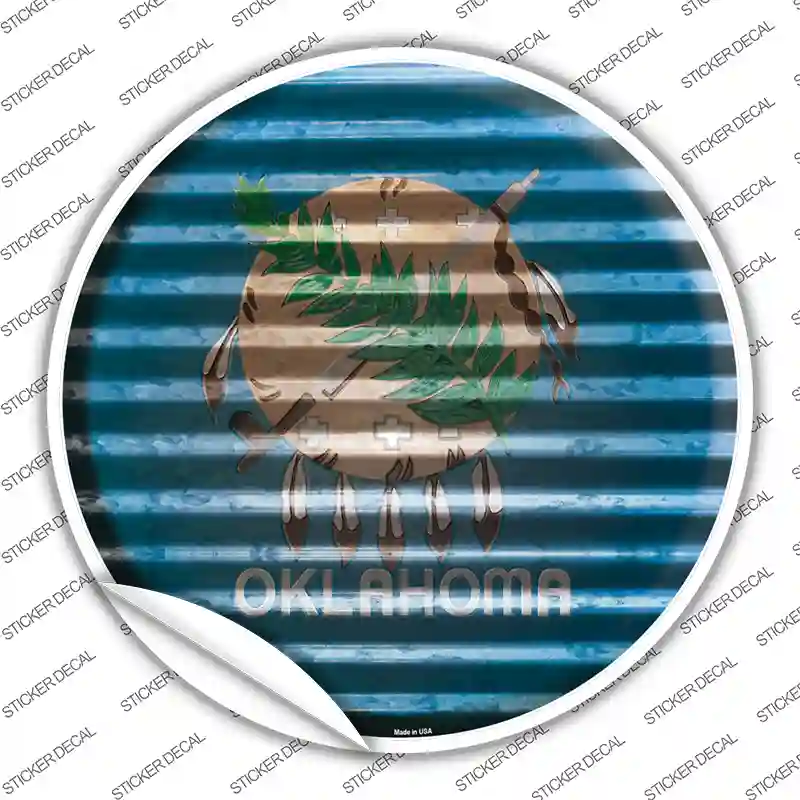 Oklahoma Flag Corrugated Novelty Circle Sticker Decal | Smart Blonde