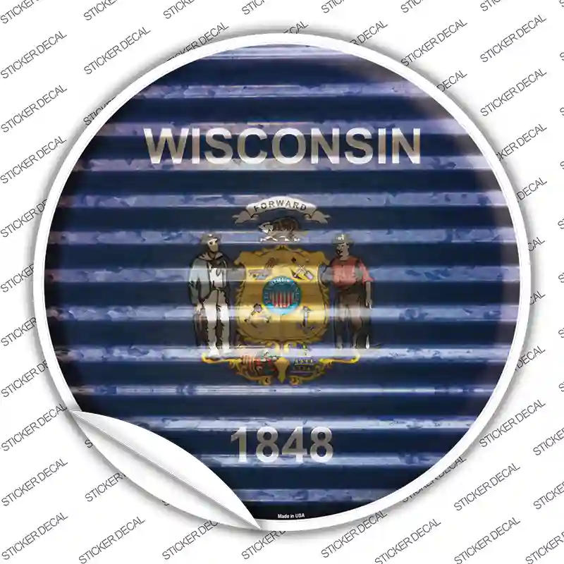 Wisconsin Flag Corrugated Novelty Circle Sticker Decal | Smart Blonde