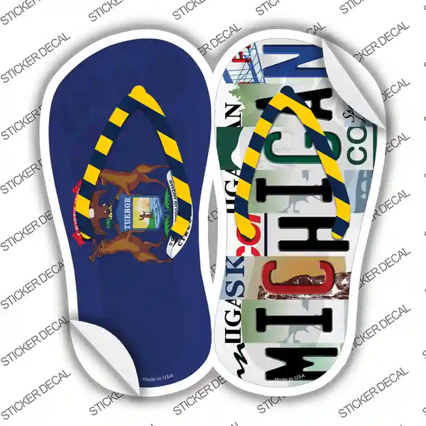 MI Flag|Michigan Strip Art Novelty Flip Flops Sticker Decal | Smart Blonde