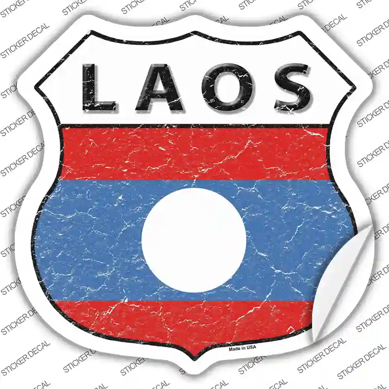 Laos Flag Novelty Highway Shield Sticker Decal | Smart Blonde
