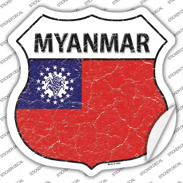 Myanmar Flag Novelty Highway Shield Sticker Decal | Smart Blonde