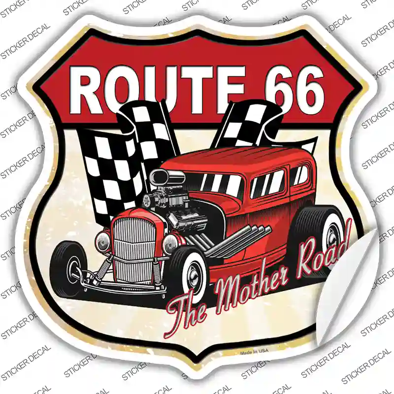 Red Hot Rod Route 66 Novelty Highway Shield Sticker Decal | Smart Blonde