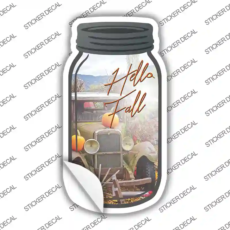 Hello Fall Cursive Novelty Mason Jar Sticker Decal | Smart Blonde