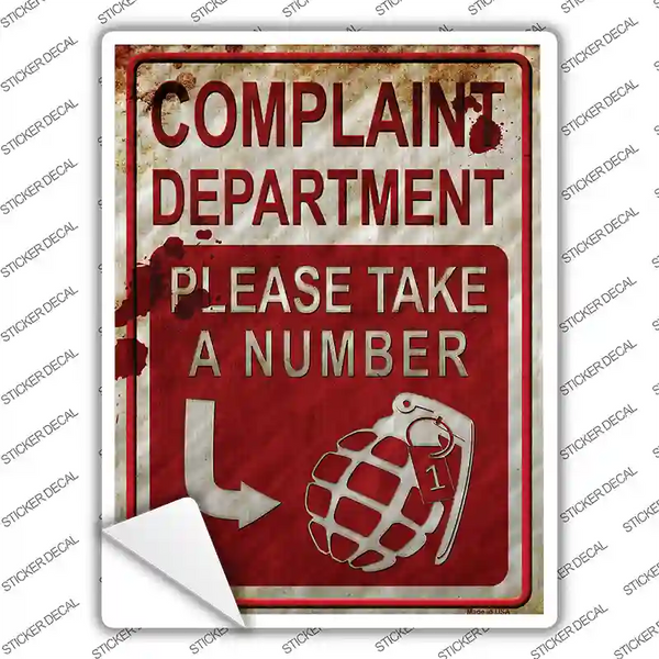 Complaint Department Take A Number Novelty Rectangle Sticker Decal ...