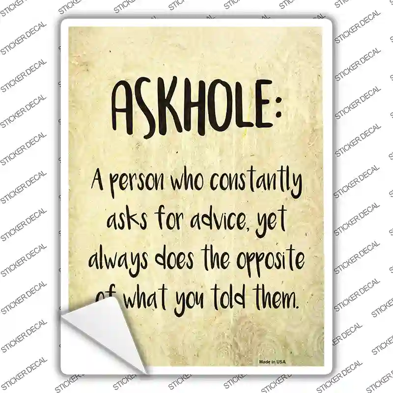 Askhole Definition Novelty Rectangle Sticker Decal – A Smart Blonde