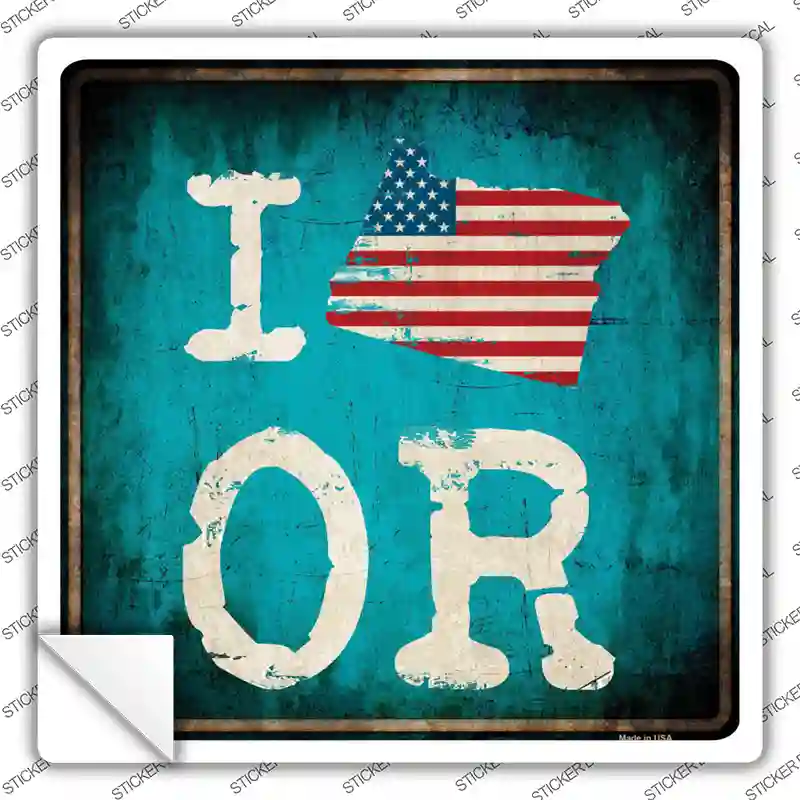 I Love Oregon Novelty Square Sticker Decal | Smart Blonde
