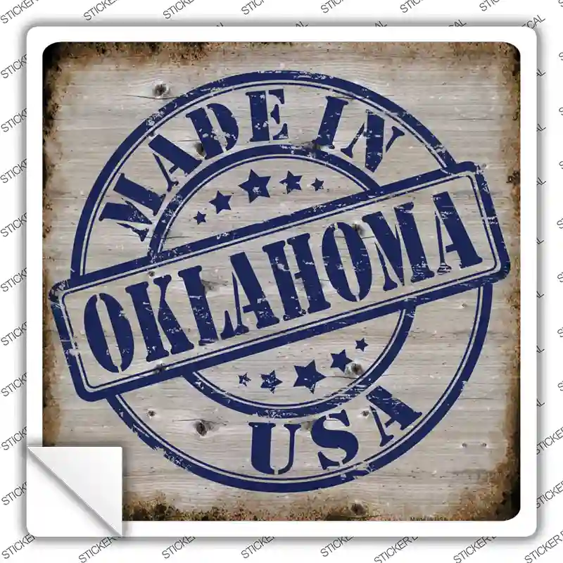 Oklahoma Stamp On Wood Novelty Square Sticker Decal | Smart Blonde