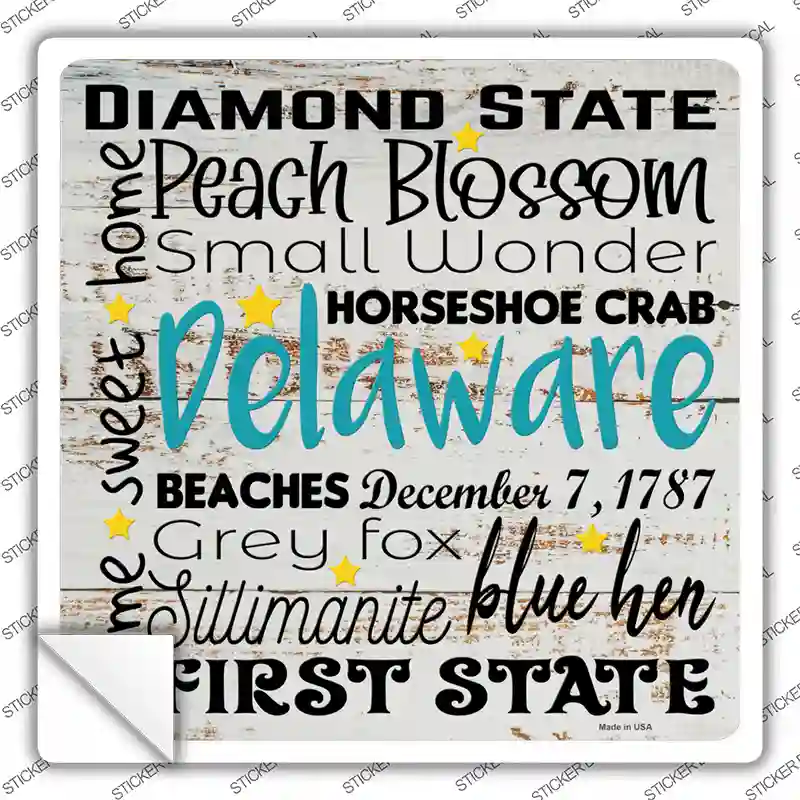 Delaware Motto Novelty Square Sticker Decal | Smart Blonde