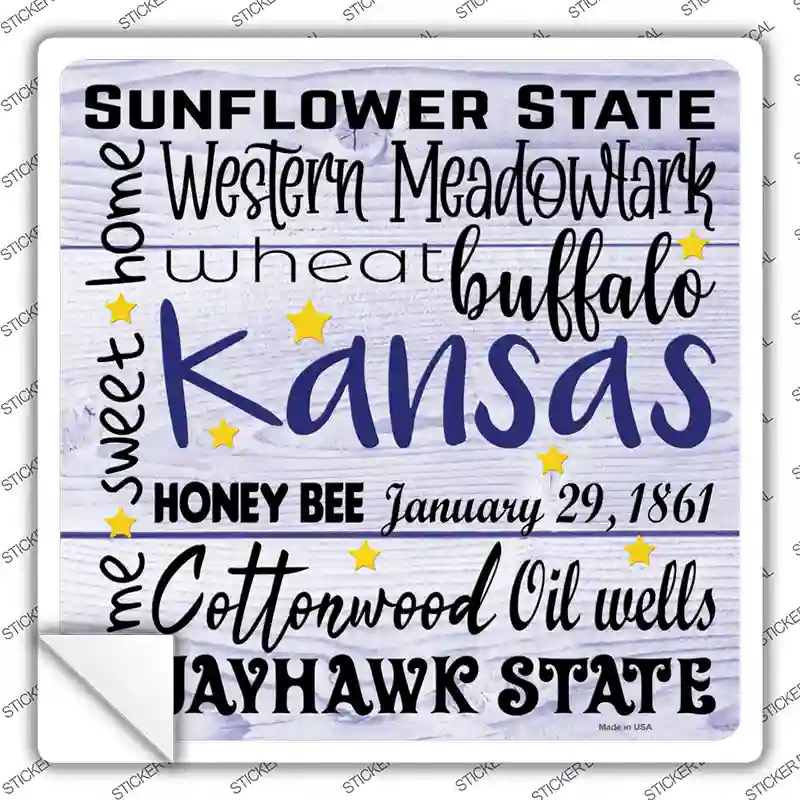Kansas Motto Novelty Square Sticker Decal | Smart Blonde