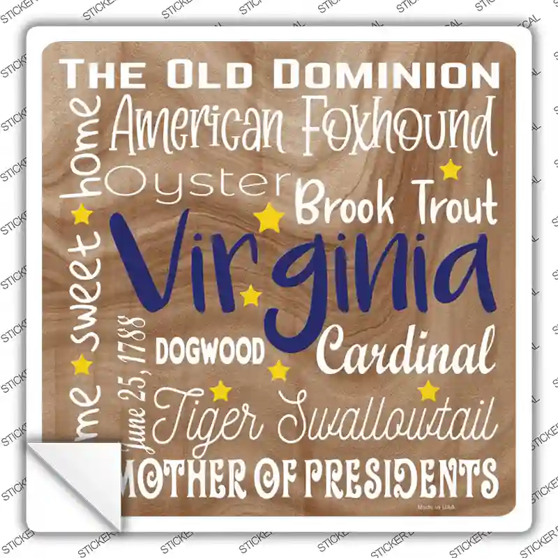Virginia Motto Novelty Square Sticker Decal | Smart Blonde
