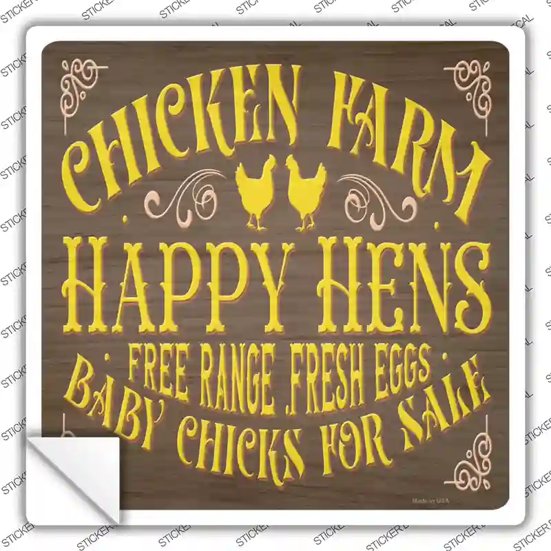 Chicken Farm Happy Hens Novelty Square Sticker Decal | Smart Blonde