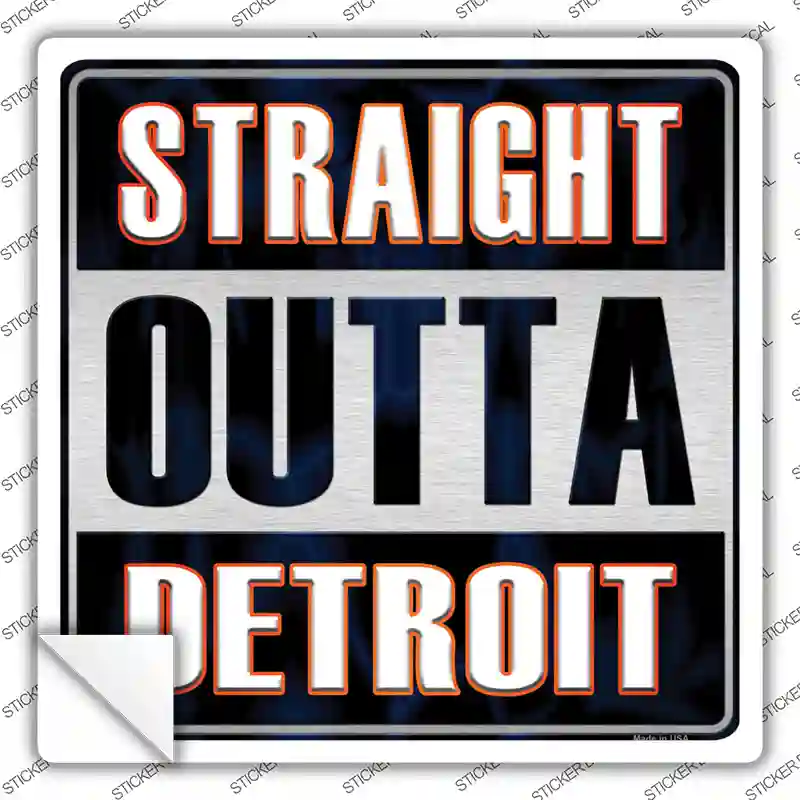 Straight Outta Detroit Orange Novelty Square Sticker Decal | Smart Blonde