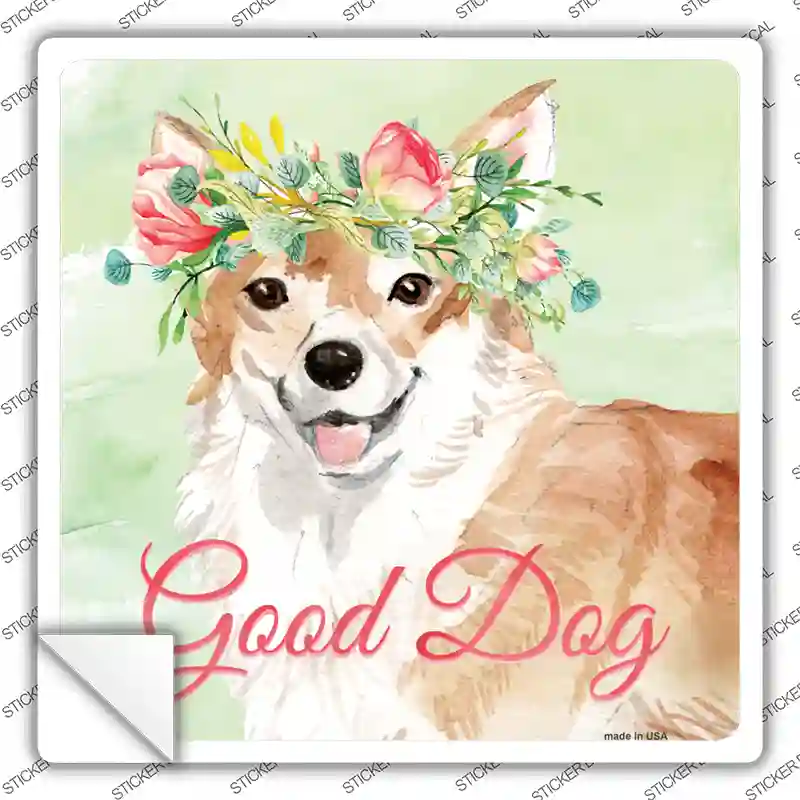 Corgi Good Dog Novelty Square Sticker Decal | Smart Blonde